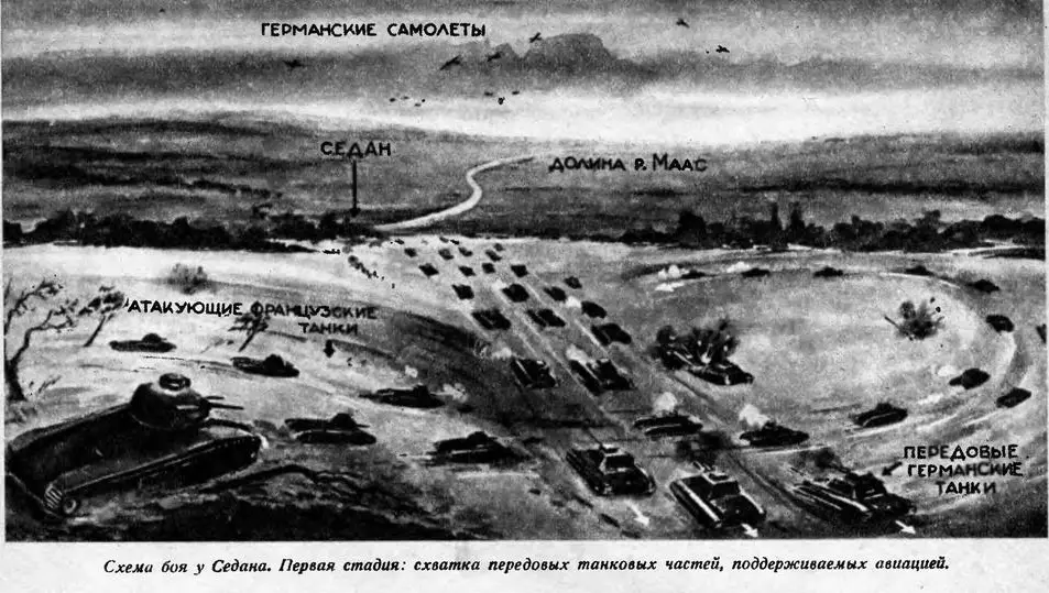 Makircin yaƙi a Sedan. Mataki na farko: yaƙin manyan rukunin tankuna, wanda jirgin sama ke tallafawa