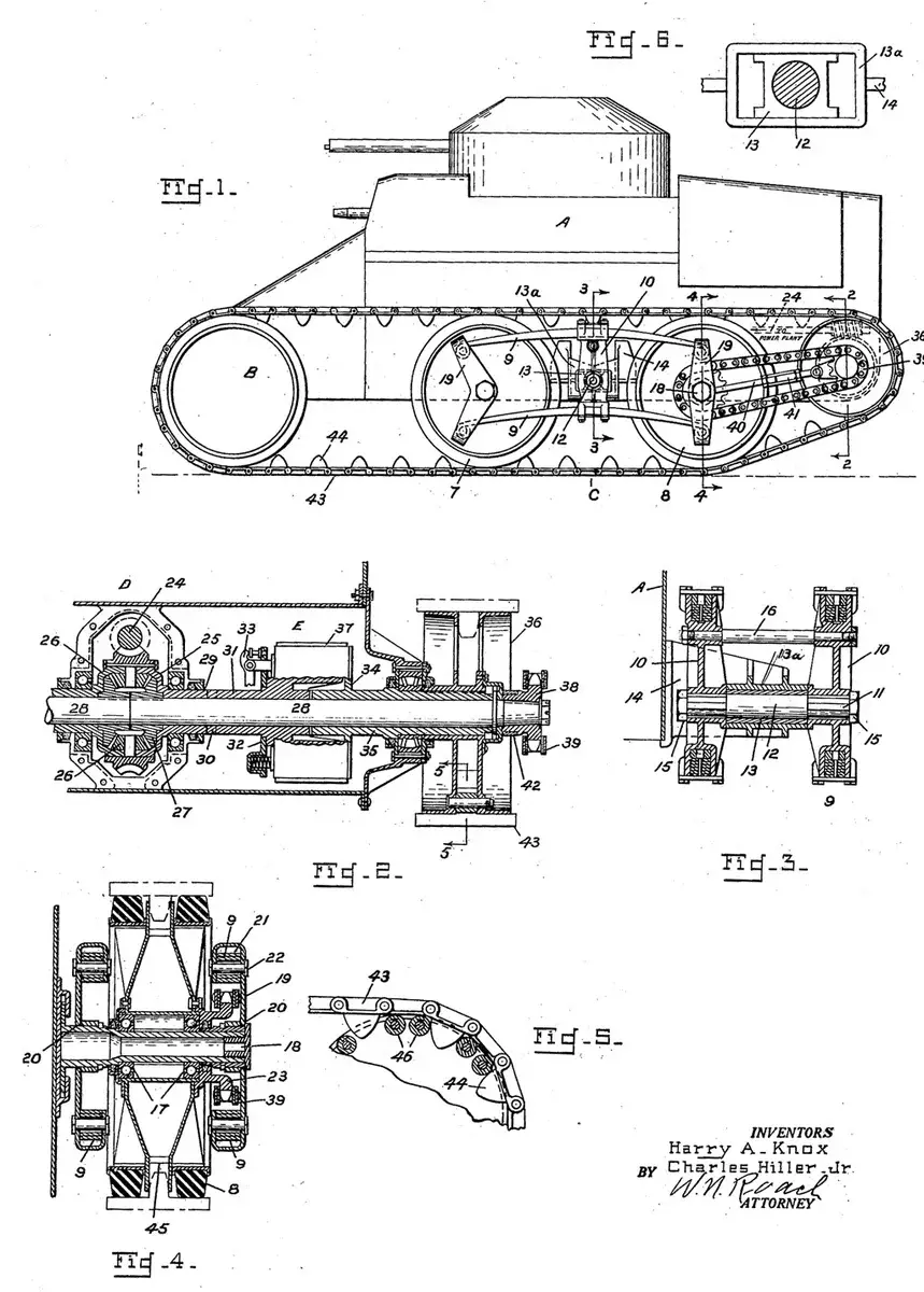 Patent for den fremtidige kampbil T2E1, så der ikke var nogen tvivl, der udviklede dette inademiske lille dyr