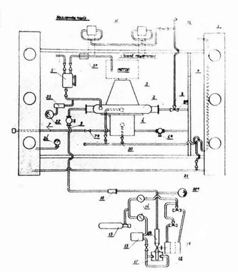 Esquema de equipamento químico KS-40, construído com bomba