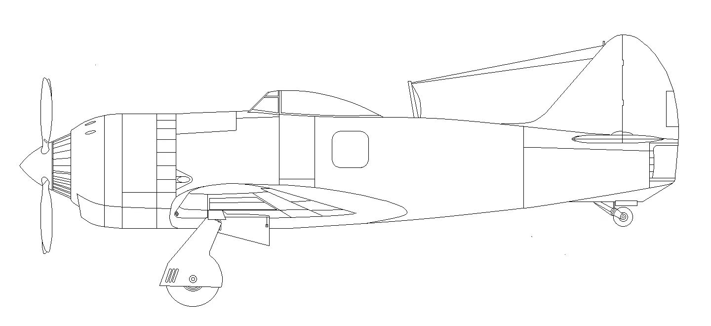 Schema vun engem experimentellen Fighter Tskb-46; Säit gesi gouf