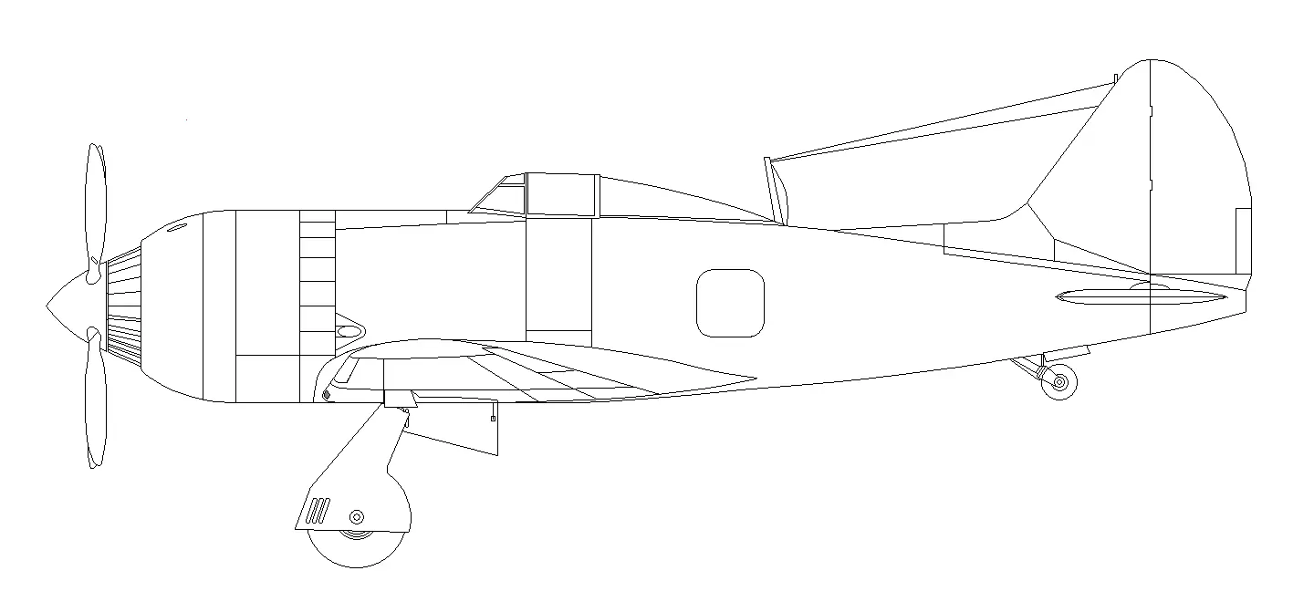 Schema vun engem experimentell Fighter an 20-P-1; Säit gesi gouf