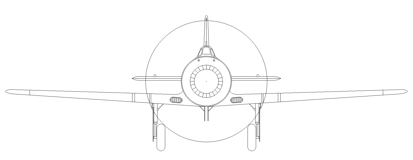 Schema di un combattente sperimentale e-20 P-2; vista frontale