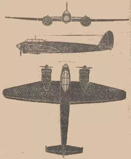 Junkers Ju-88 bomber circuit sa tatlong projections.