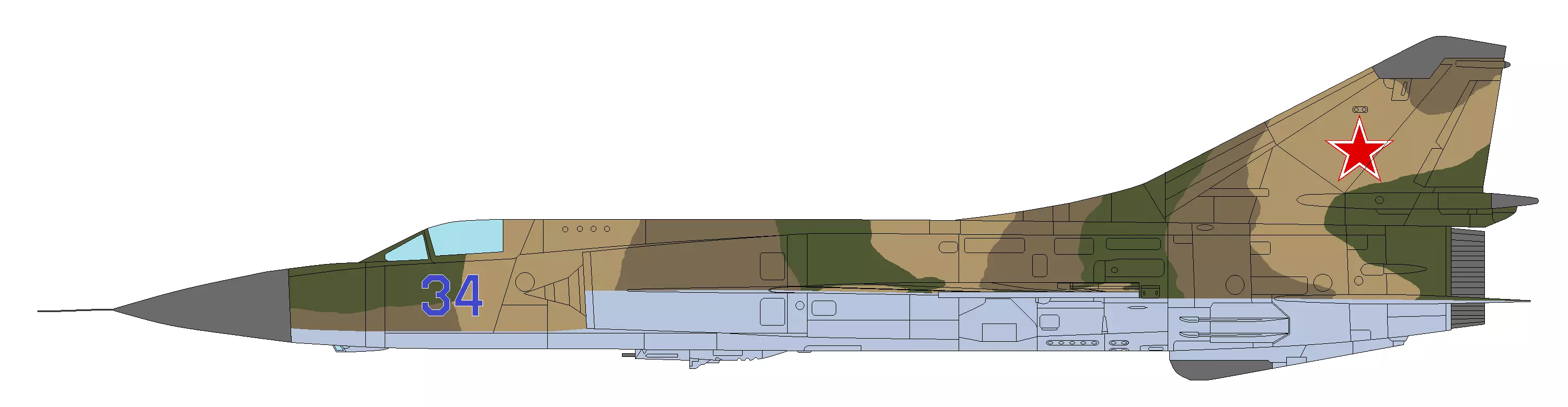 КСРО-да жасалған. Орташа бекітілген қанаттары бар балама MIG-23 Fighters