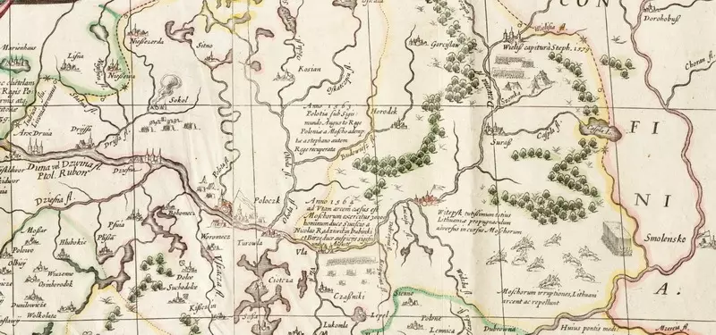 波洛茨克及其周邊地區。立陶宛大公國地圖片段，1613 年。 commons.wikimedia.org