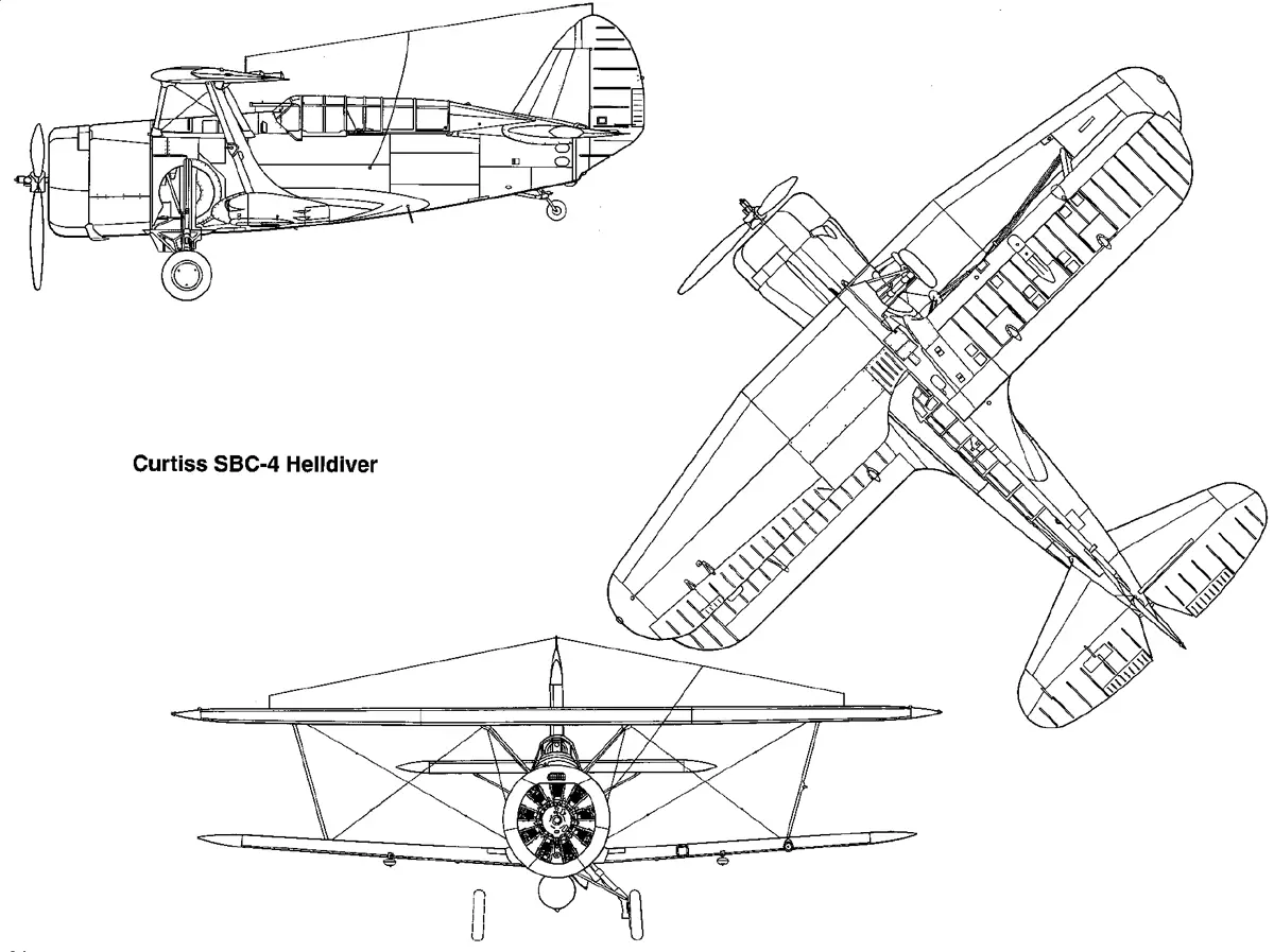 Hedfan ym myd Ffrainc amgen (Mfg). Tramorwyr: Curtiss SBC-4 HELDDERVER