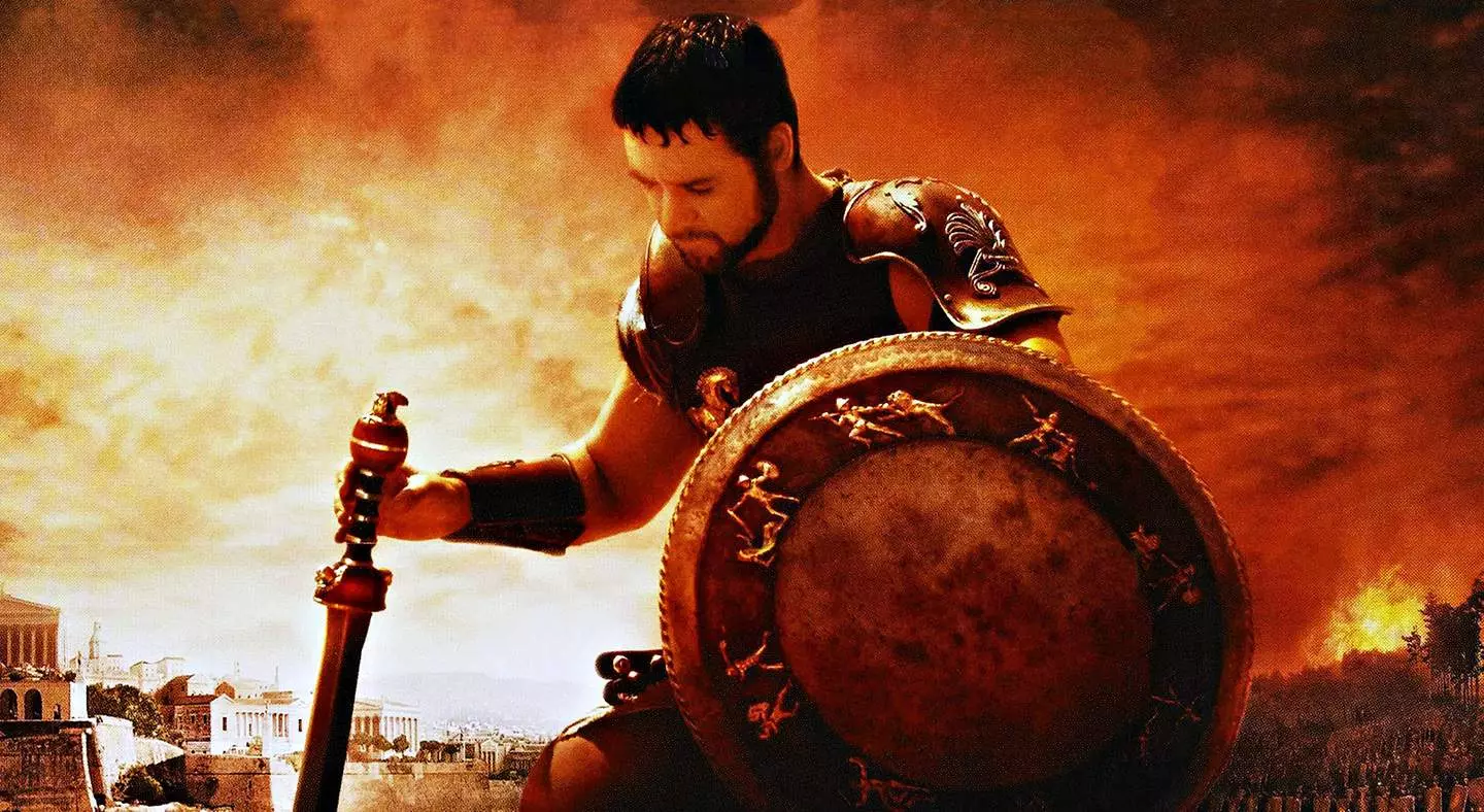 Gladiator 'ภาพยนตร์ดราม่าอิงประวัติศาสตร์อังกฤษ-อเมริกันปี 2000 ที่นำแสดงโดยรัสเซลล์ โครว์, วาคีน ฟีนิกซ์, คอนนี นีลเซ่น, ราล์ฟ โมลเลอร์ และโอลิเวอร์ รีด (ในบทภาพยนตร์เรื่องสุดท้ายของเขา), จิมอน ฮอนซู, ดีเร็ก จาโคบี, จอห์น แชปเนล และริชาร์ด แฮร์ริส