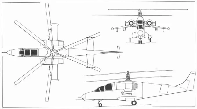 Ny helikoptera sovietika za-draharaha tamin'ny mason'ny andrefana. Helikoptera kamov ka-? Hokum (Ka-50)