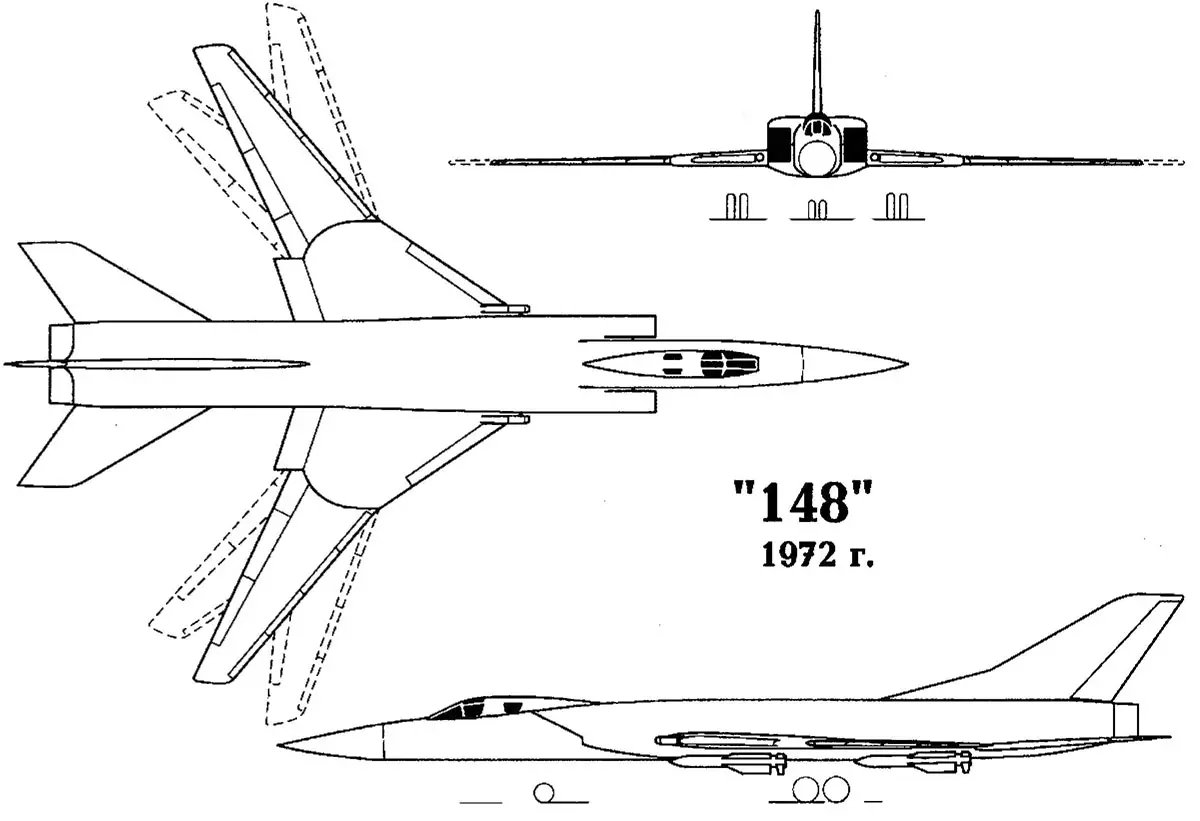 Abfangjäger Tu-148 mit variablem Flügelpfeil (Vorentwurf)