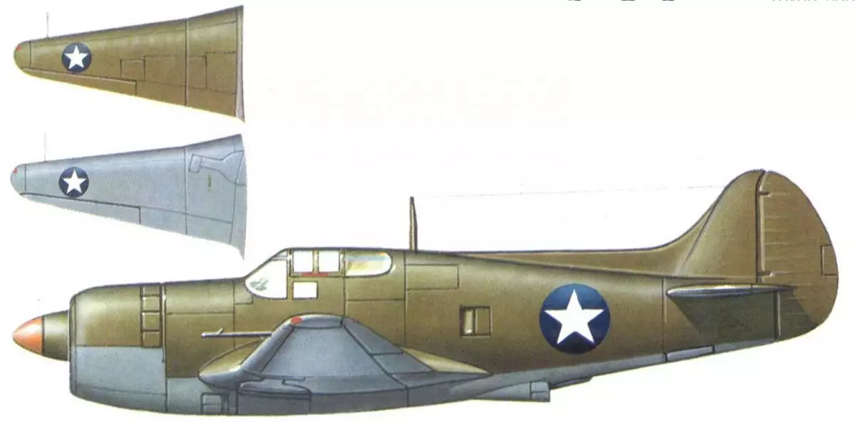 Un combattente esperto Curtibs XP-62 ha iniziato un test nel colore del cammuffamento standard dell'Aeronautica dell'esercito statunitense: le superfici superiore e laterali dell'aeromobile sono state dipinte in grigio oliva (Drab oliva), le superfici inferiori erano dipinte nel grigio centrale (Grigio neutro). Oltre a identificare i segni (Stella bianca nel cerchio blu), nessuna designazione (o numero di serie 41-35873) non era, e solo la parte anteriore della pala della bobina era dipinta in giallo