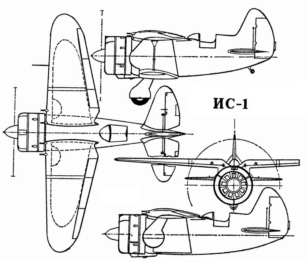 Aquest diagrama mostra l'IS-1 amb l'ala inferior en posició retret.