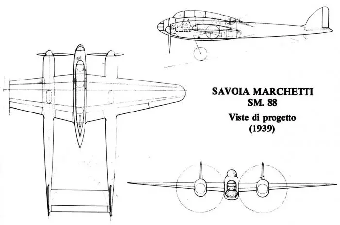 Ítölsk pappírsverkefni. Tvíburavél til útflutnings SIAI-Marchetti SM.88