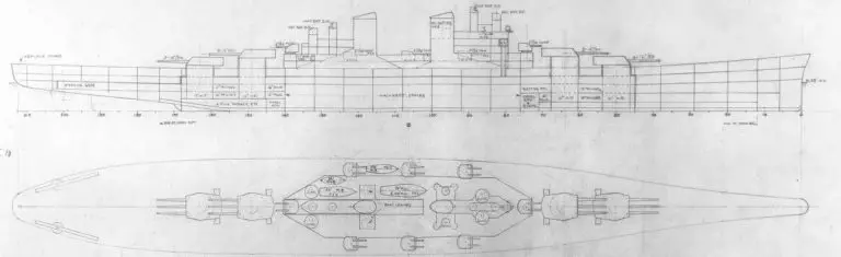 Esquema das instalacións internas do crucero, segundo o proxecto