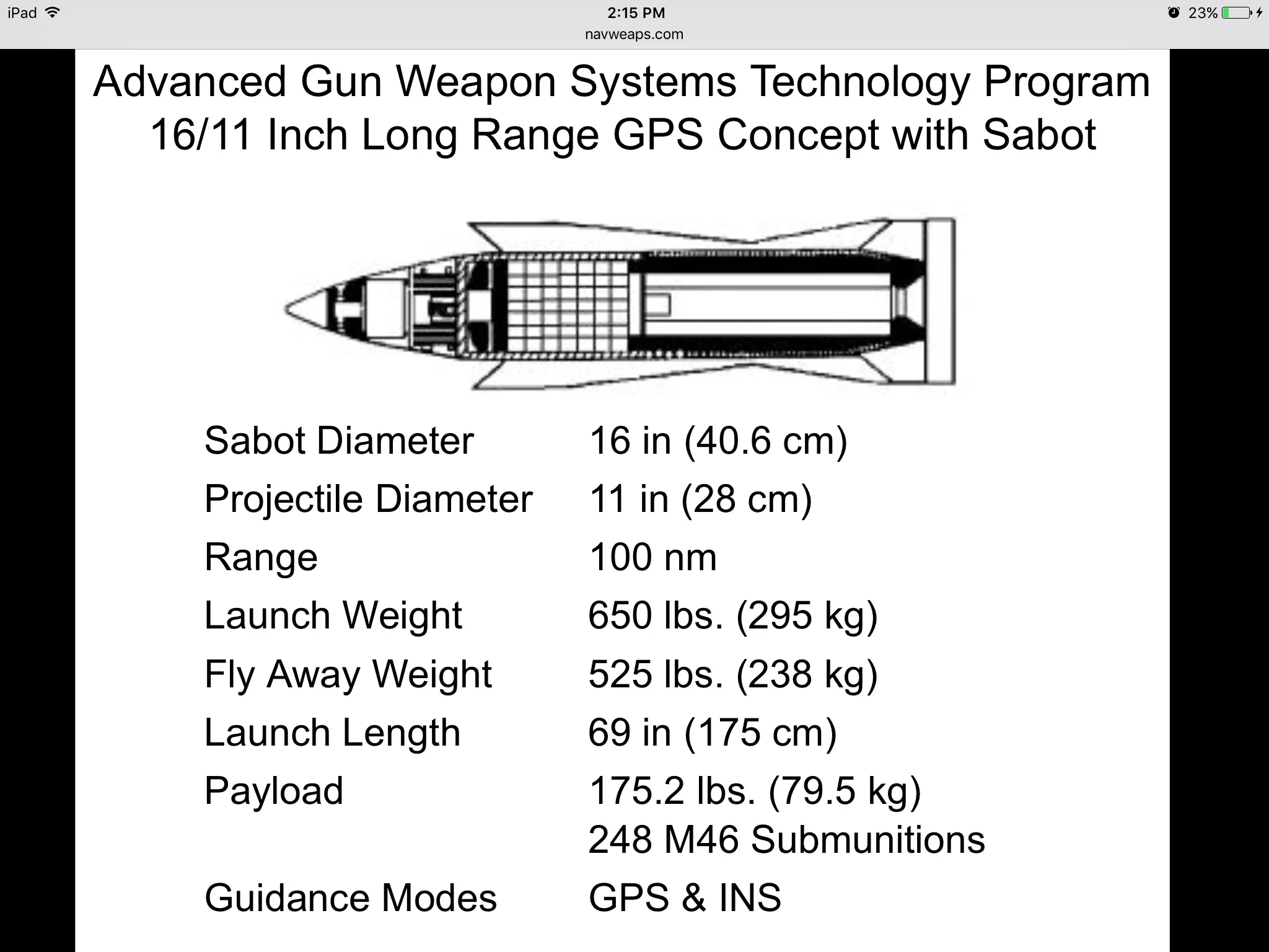 GPS-җитәкчелек белән 280 мм агрессиясе, 100 дән артык диңгез миль