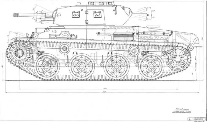 De eerste versie van de middelste tanklago, de tekening van de S-248 van 11 oktober 1938. Ondanks de algehele externe gelijkenis met Landsverk L-60, is dit een heel andere auto