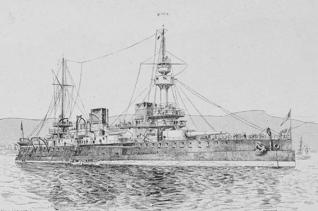 Come display visivo di un nuovo incrociatore blindato, un disegno di un'armatura francese