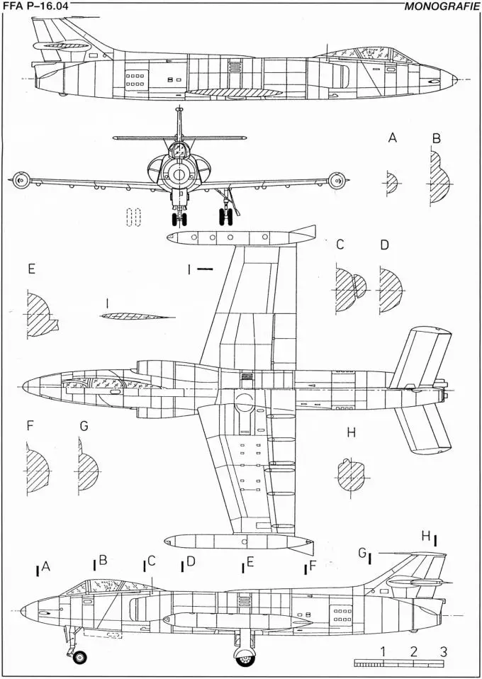 Zkušené stíhací bombardéry FFA P-16 Düsenstorch. Švýcarsko Část 4