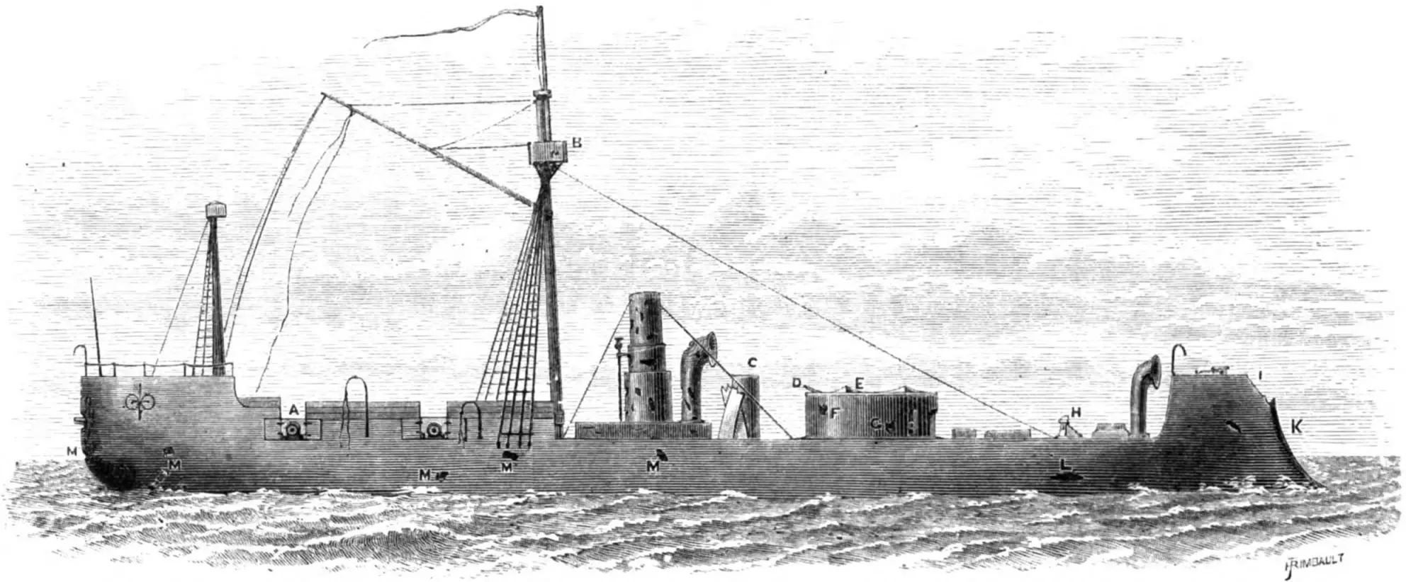 «Ведкар» мониторы (гравюра), 1865 ж. Брэйсейдің жыл сайынғы әскери-теңіз 1886. Портсмут, 1886 ж