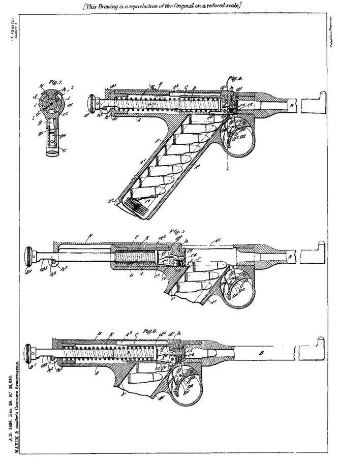 Astudio Patentau Arfordy ... Pistol Arbrofol Maxim Silverman Sampl 1896.