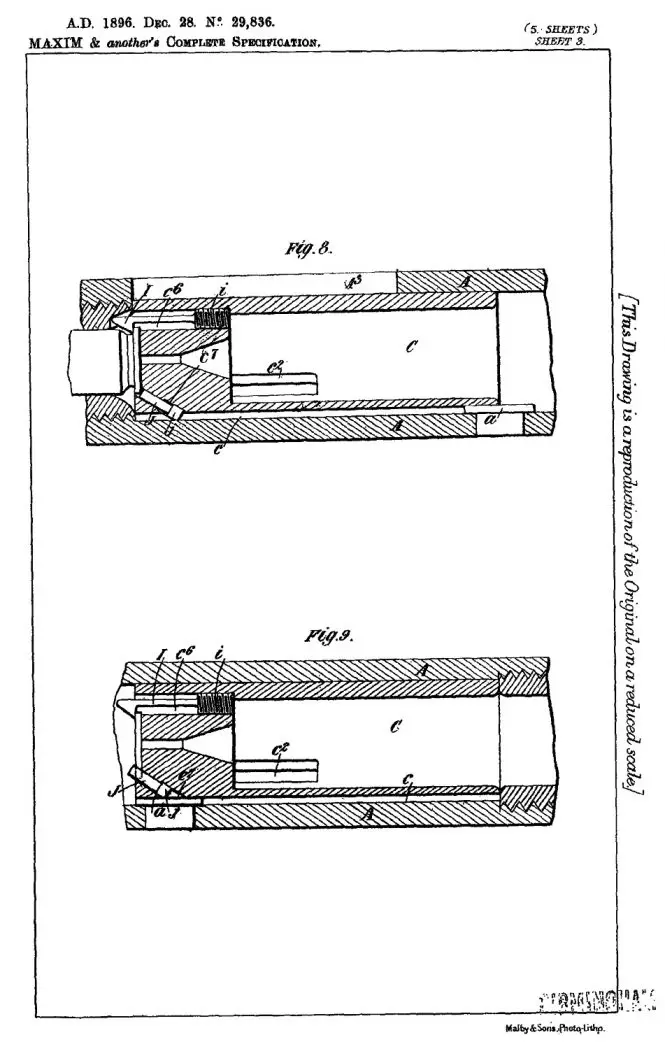 Armatiken patenteak ikasten ... Pistola esperimentala Maxim Silverman lagina 1896.