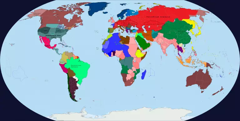 Mapa světa po zahájení vítězného pochodu obcí po Evropě