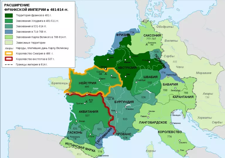 Kortelės numeris 4. Slavų žemių juosta nuo Venecijos įlankos (Balio jūros) šiaurėje ir iki Adrijos jūros pietuose, priklausomos Karolio Didžiojo imperijos teritorijos (žr. Rytinę sieną).