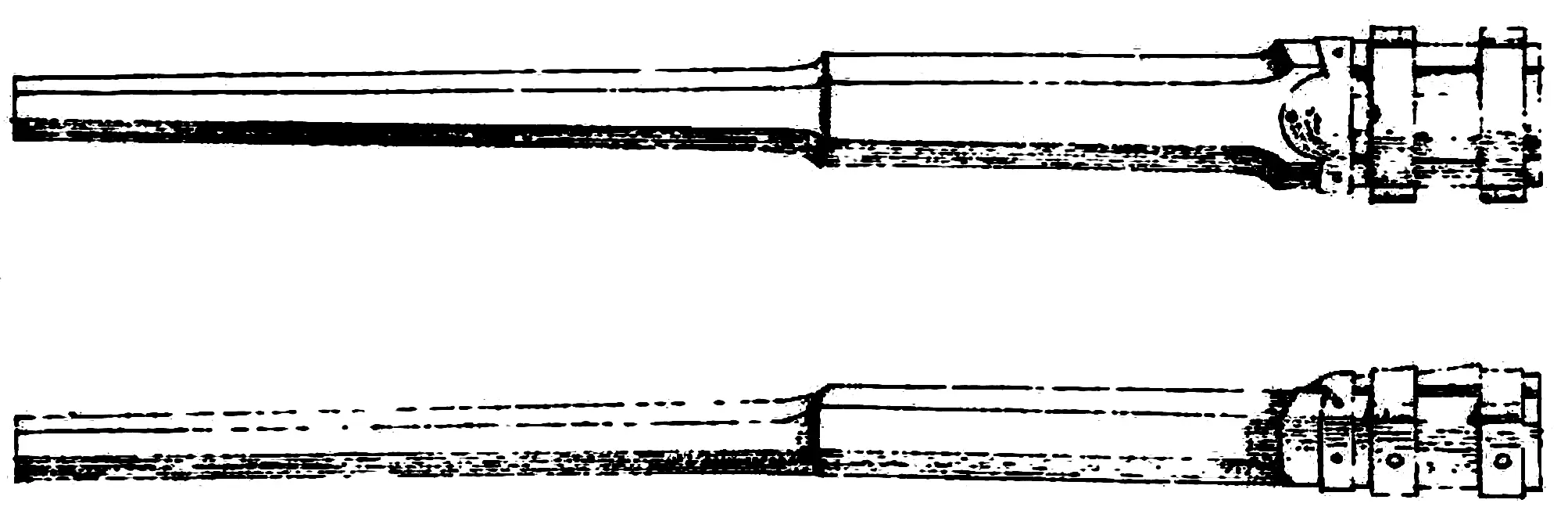 Pistolet à main sur un lit primitif dans les rassemblements du musée allemand du XIXe siècle, de la vue de dessus et du côté. Longueur avec un mensonge de 1,44 m, la longueur du tronc est d'env. 20 cm. Un tel handcap pourrait être réalisée et utilisée dans tous les pays européens de la seconde moitié du XIVe siècle. Essenwein, image 10a