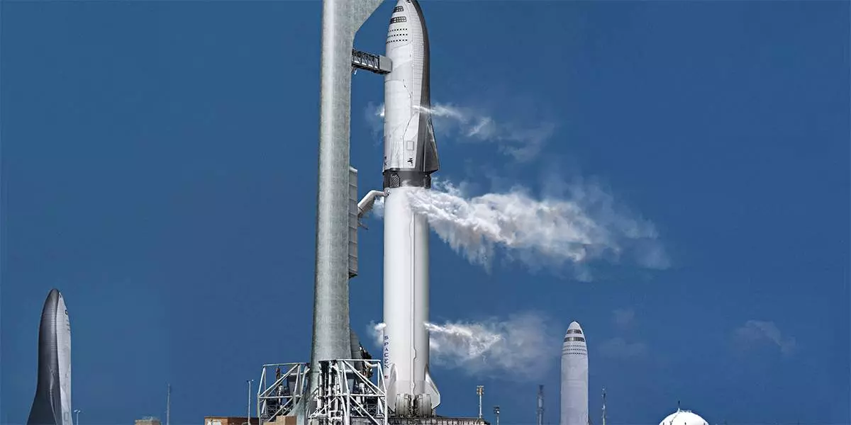 Možný vzhled dvoustupňový, plně vícenásobný spaceX BFR raketa