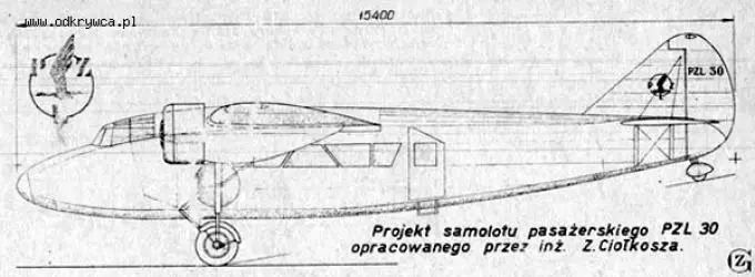Avió de passatgers amb experiència P.Z.L.44 Wicher. Polònia