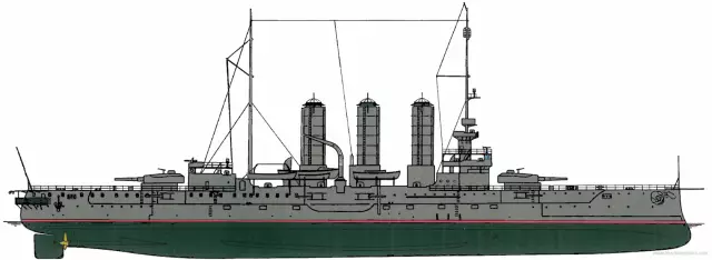 George di dawiya 1903 de - 8100 ton; 22.2 girêk; 2 × 2-240 mm; 8 × 1-100 mm; 10 × 1-66 mm