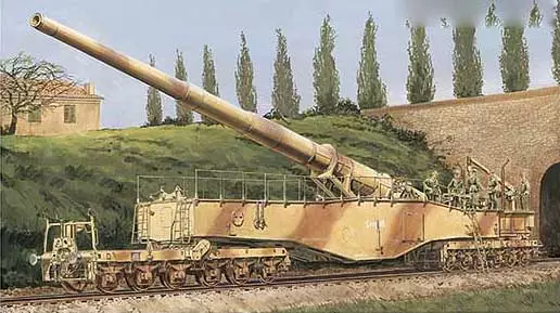 En een somber Duits genie ... 28-cm Superdongneuman Railway Cannon K5 (E)