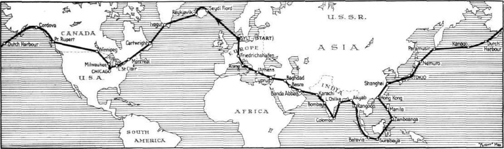 maapu ọkọ ofurufu yika-aye ti ọkọ oju-omi kekere kan ti n fo ọkọ oju omi Dornier D. 2053 Grönlandwal labẹ aṣẹ Hans Wolfgang von Gronau