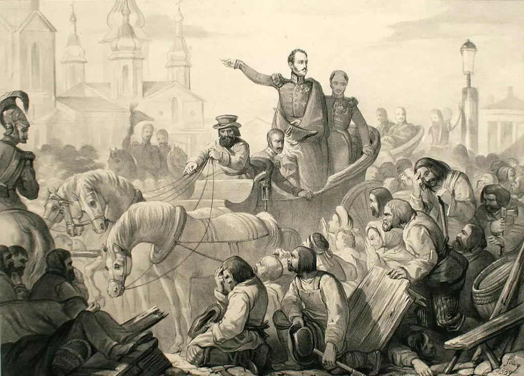 Nikolas I.a enperadoreak bere presentziarekin San Petersburgoko Sennaya plazako kolera istilua baretu zuen 1831n