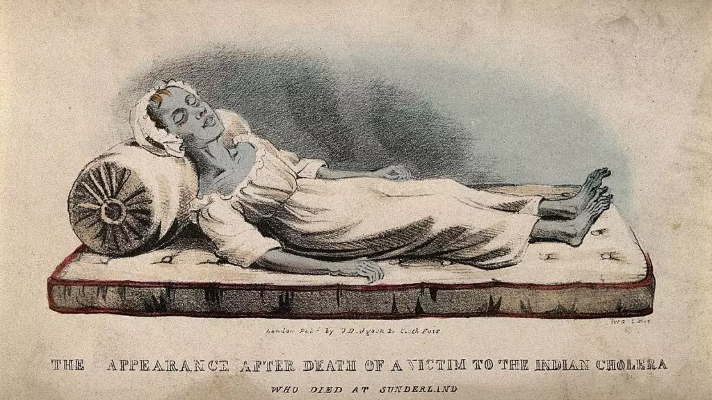 1832. grabatua, kolera leherketa batean hildako neska bat | Welcome Library, Londres