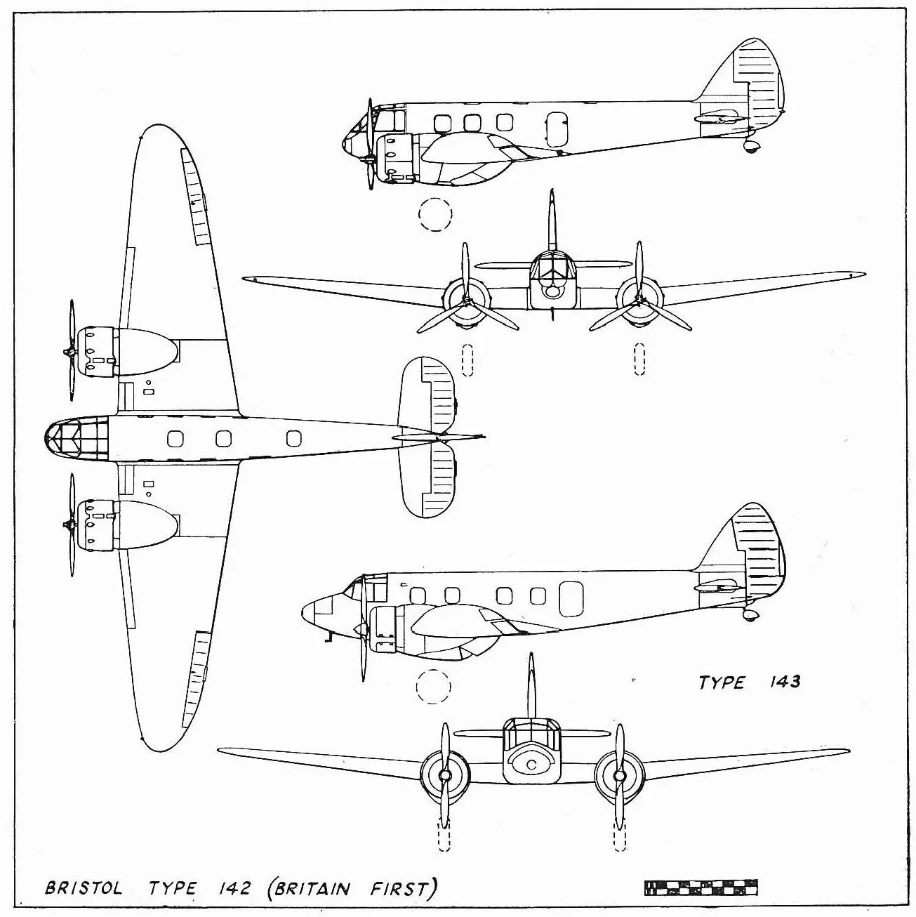 Reyndar farþegaflugvélar Bristol Type 142 og Type 143. Stóra -Bretland