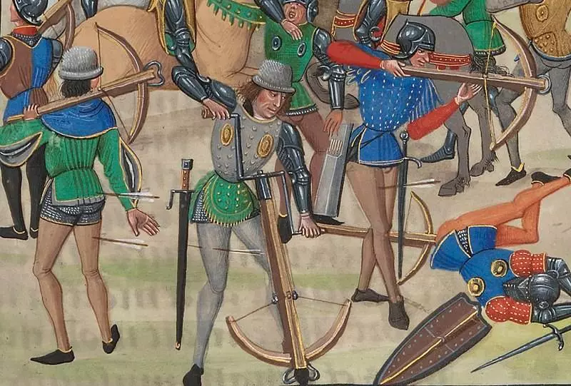 Jean Friversar (1337-1410). Crossbills na batalha da cruz. Biblioteca Nacional França