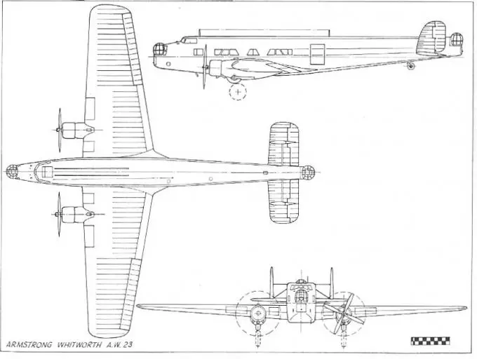 Diversi prototipi in tempo di pace. Bombardiere esperto / aereo da trasporto A.W.23. Regno Unito