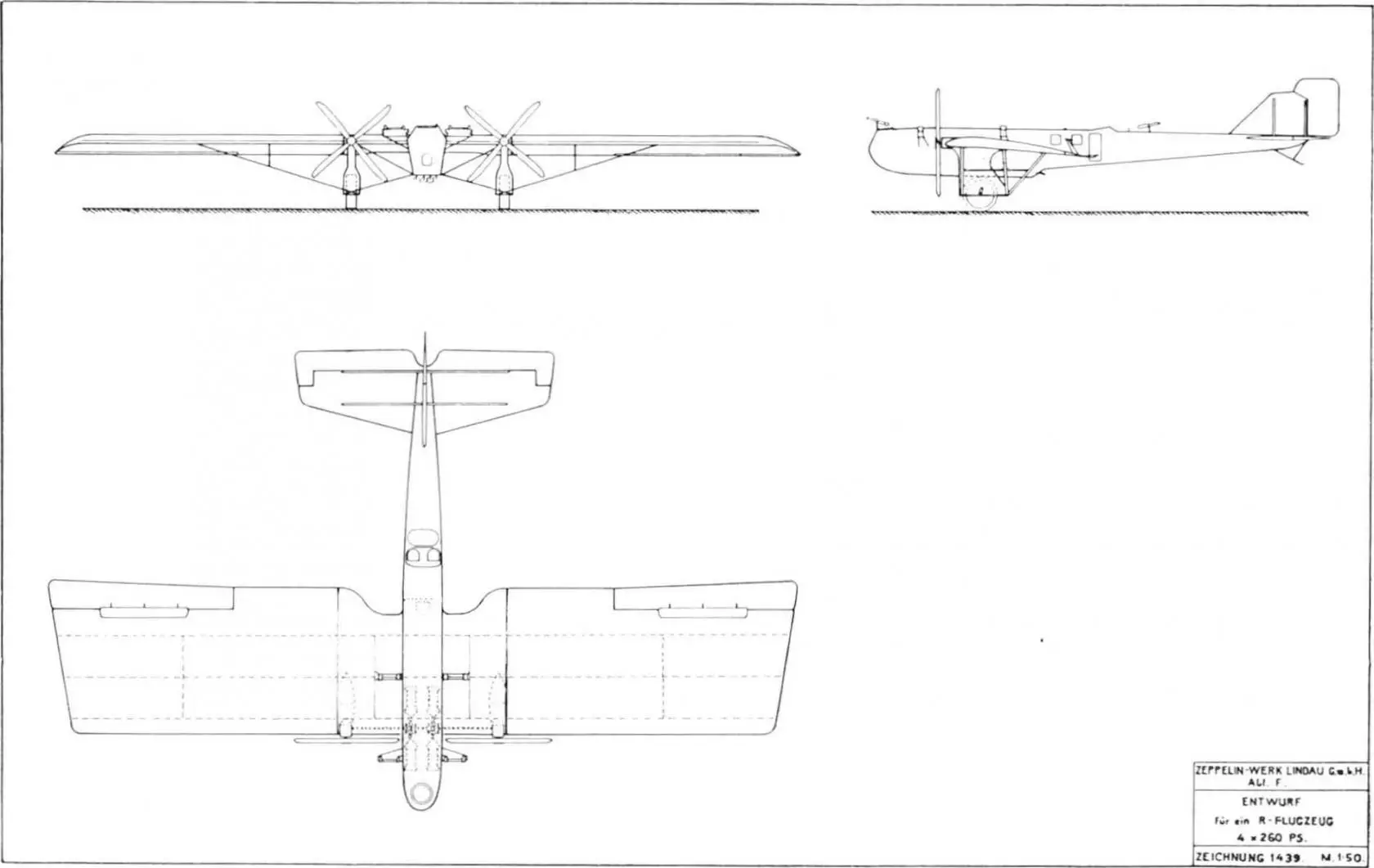 Ťažké bombardéry Zeppelin-Werke Lindau G.m.b.H. Projekt ťažkého bombardéra Dornier R.I. Nemecko