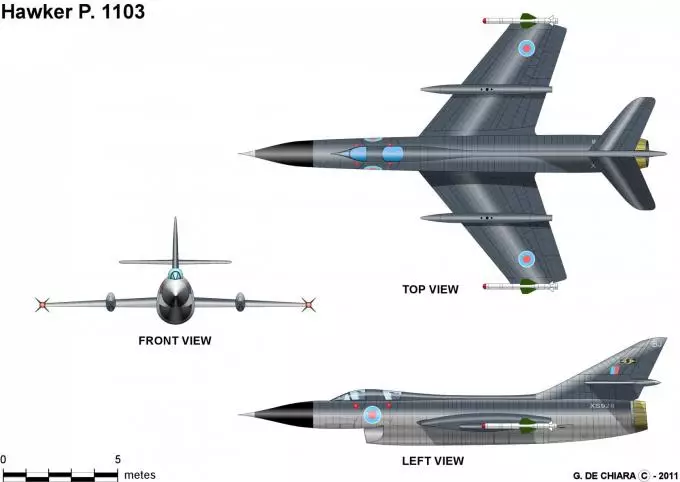 Mga proyekto ng British high-altitude fighter-interceptors 1953-59. Proyekto ng Hawker P.1103 fighter-interceptor