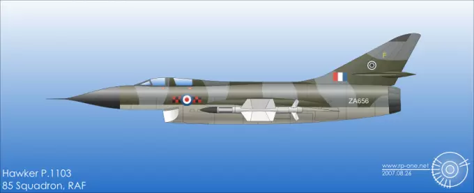 Mga proyekto ng British high-altitude fighter-interceptors 1953-59. Proyekto ng Hawker P.1103 fighter-interceptor