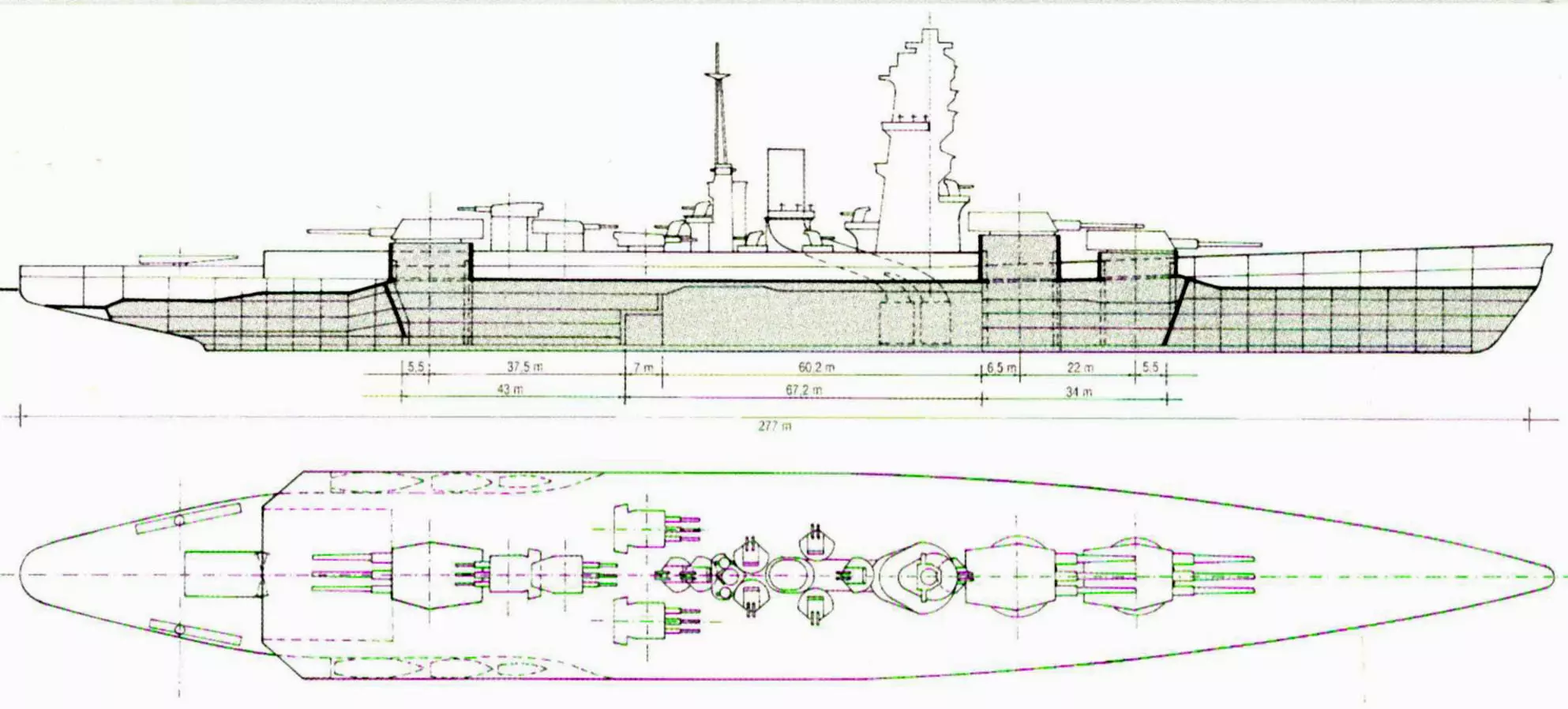 Projekt A-140-A-1. Kilde - K. Kwiatkowska, M. Skwiot. Geneza Budowy Japonskih Panceernicow Typu Yamato