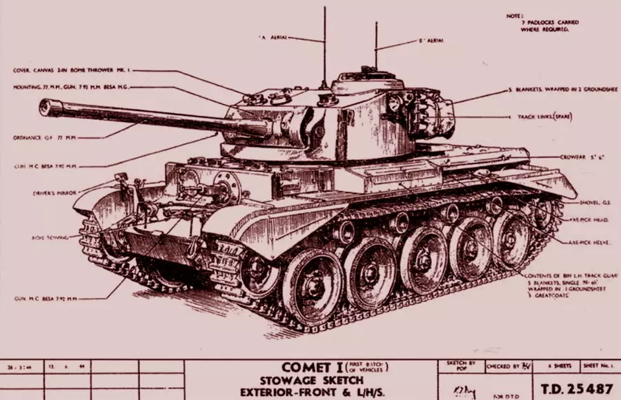 Ilustrasi dari Manual Pengoperasian Tank. Gambar dibuat dengan foto mesin serial, tetapi untuk beberapa alasan rem moncong tidak digambarkan dalam gambar.