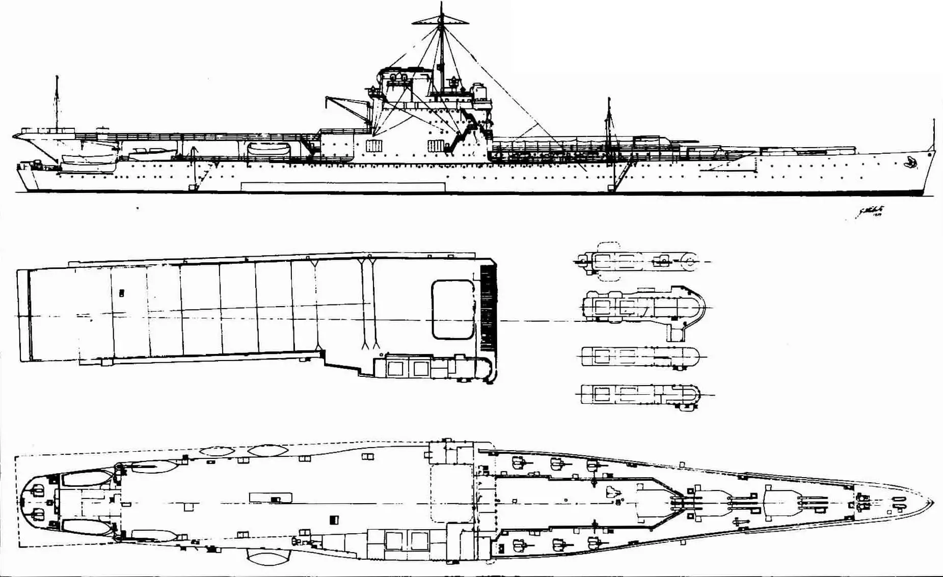 Cruiser med flygdäck. Rekonstruktion av Johannes Roberts. Källa - krigsskepp, nummer 13