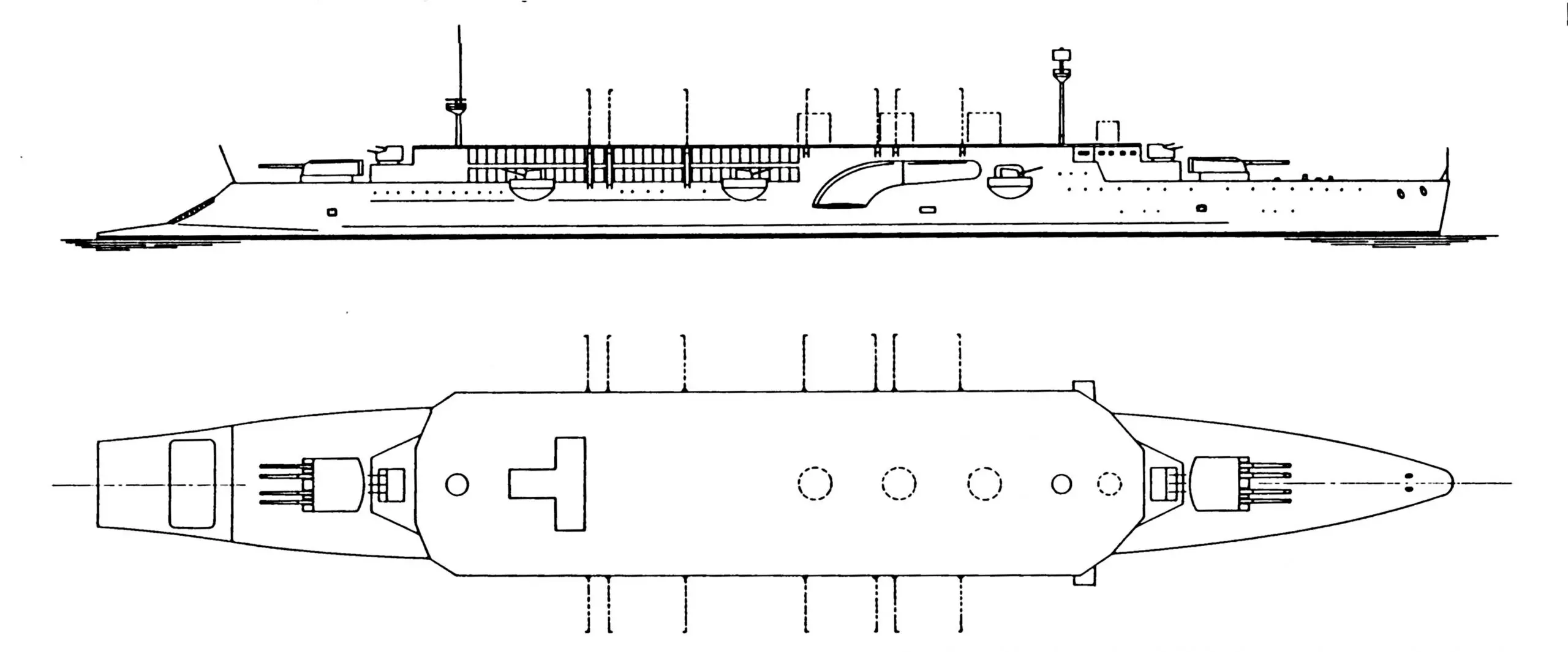 Italijos projektas Giuseppe Rota (1925). Šaltinis - R. D. Layman ir Stephen McLaughlin. Hibridinis karo laivas.