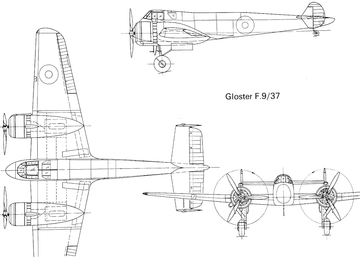 Erfaren heavy fighter Gloster F.9 / 37. Det Forenede Kongerige