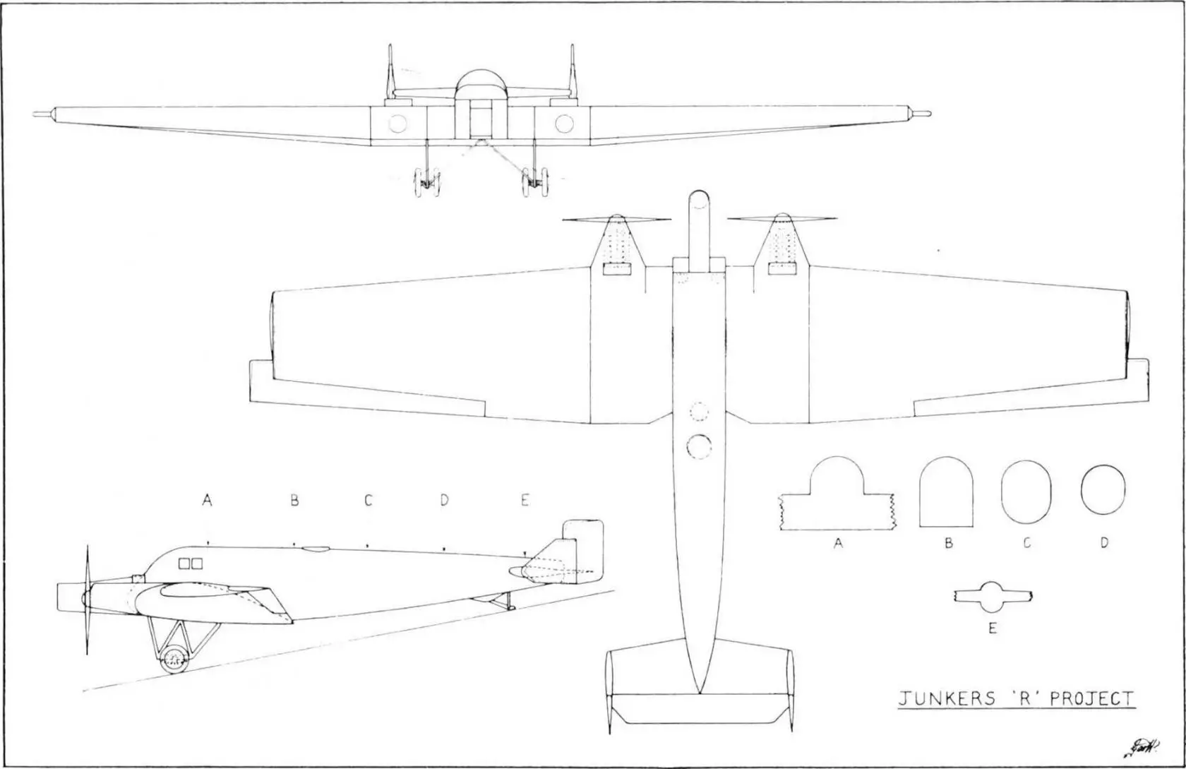 Ťažké bombardéry Junkers-Fokker Werke A.G .. Projekt Junkers R.I. Nemecko