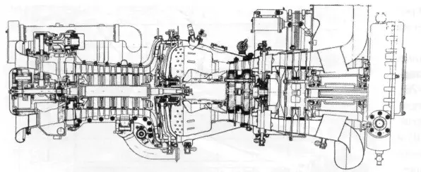 GTD-3TU қозғалтқышының бойлық қимасы