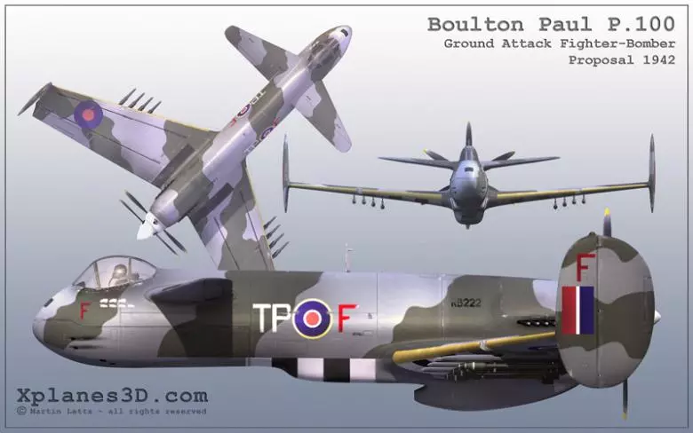 Uzbrukuma lidmašīna Bolton Paul P100 (Boulton Paul P100). Anglija