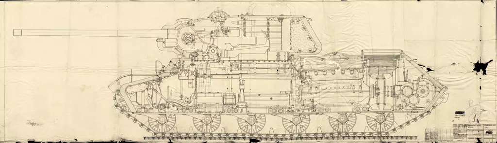 Langsdoorsnede van de IS met het S-31 kanon. Het is duidelijk te zien dat het kanon, net als zijn pantser, veel gemeen heeft met de F-34 en het IS-1-masker.