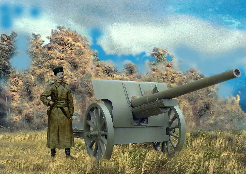 107-mm zwaar pistoolmonster 1910. "FRISSWOMMWOMMUS" IN DE RUSSE EN SOVIET SERVICE